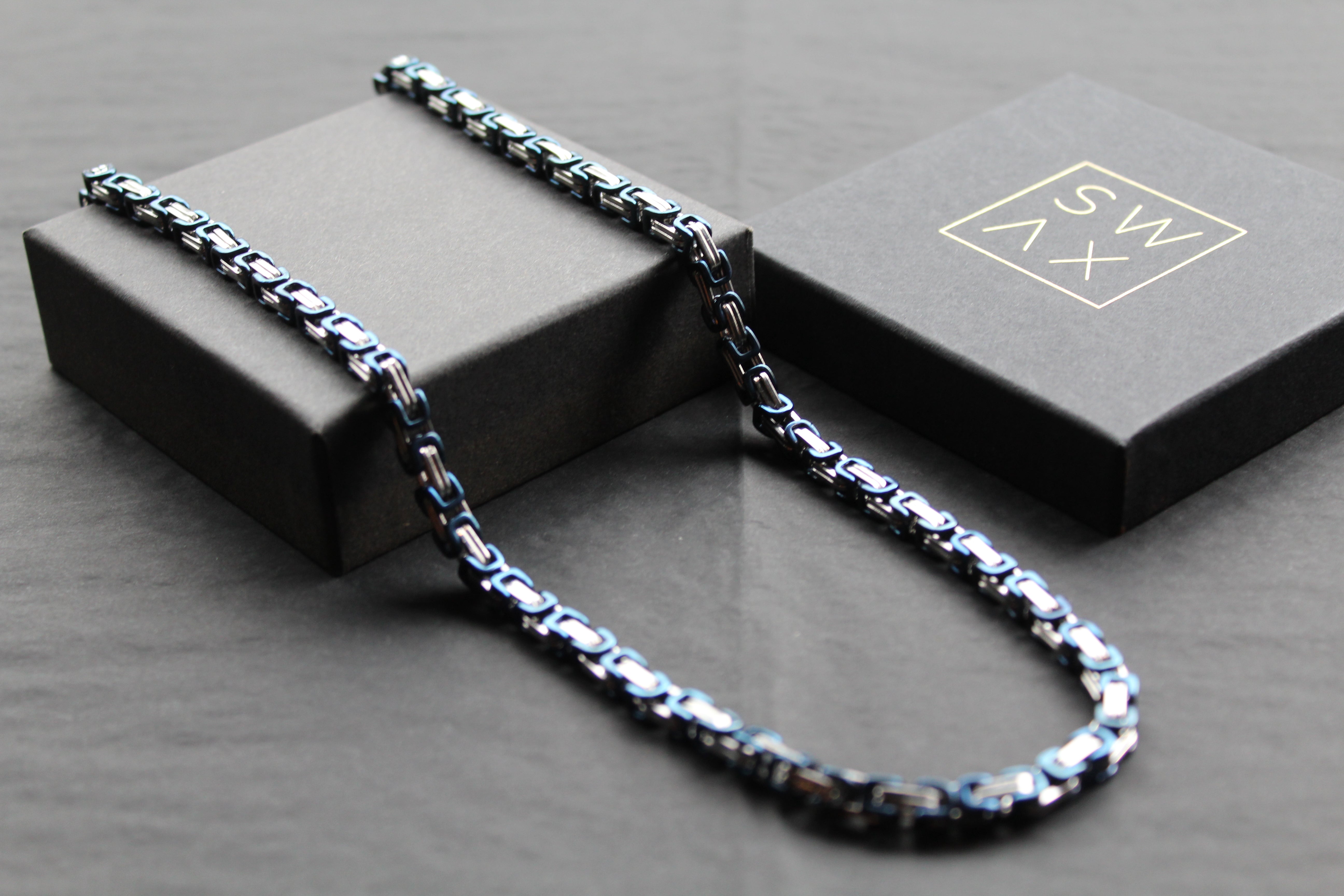 Steel Byzantine Chain Necklace Blue Polished IP – Swax Jewellery Barmouth